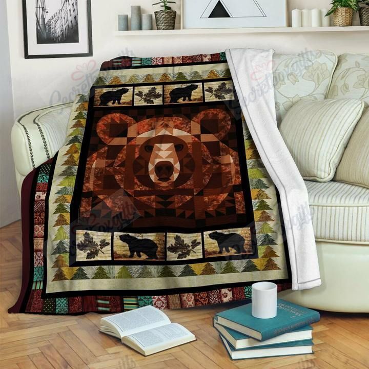 Brown Bear Triangle Border Pattern Fleece Blanket - Sillyfrogs